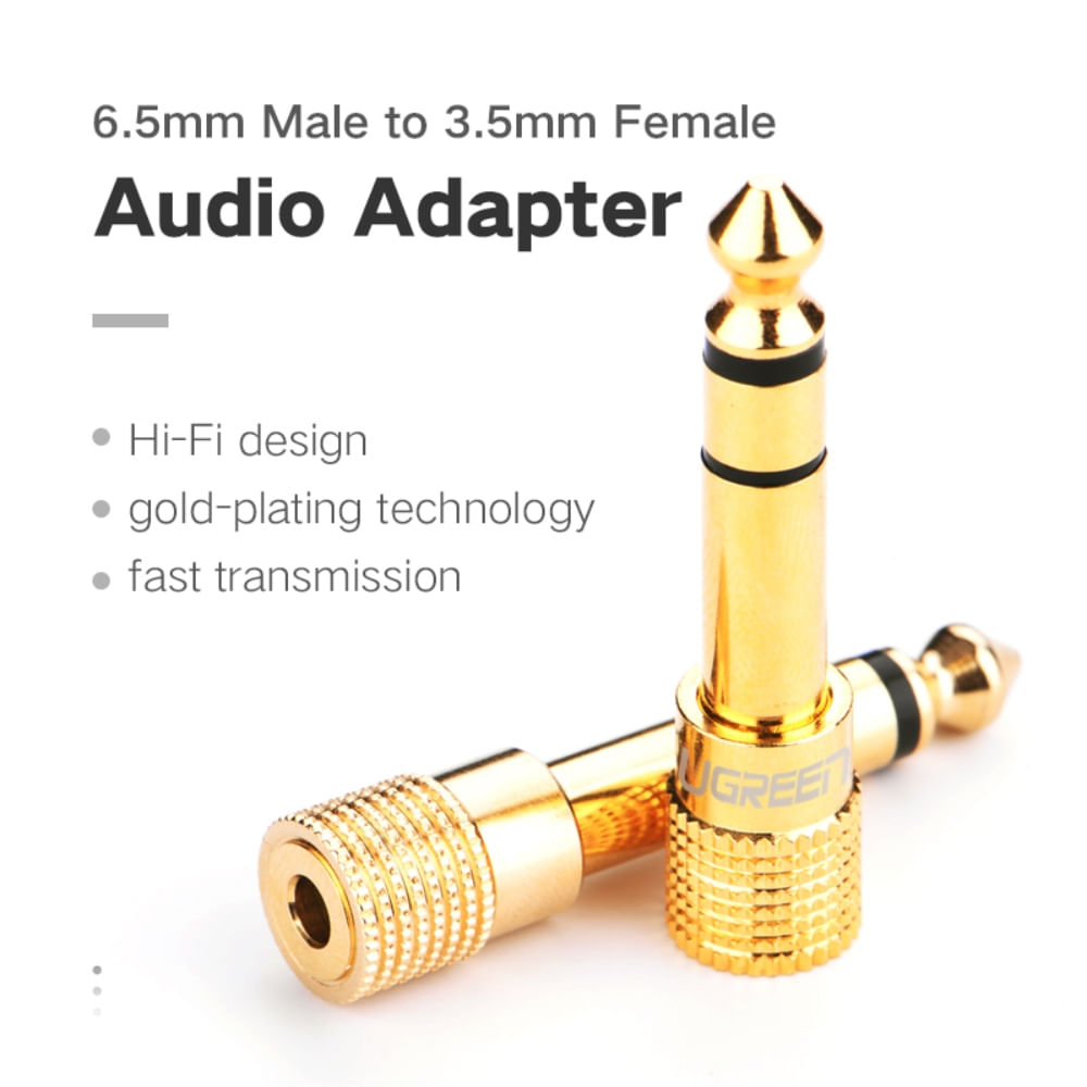 ADAPTADOR GOLD ESTEREO JACK 3.5MM H/M JACK 6.3MMUGREEN 20503 | smartstore