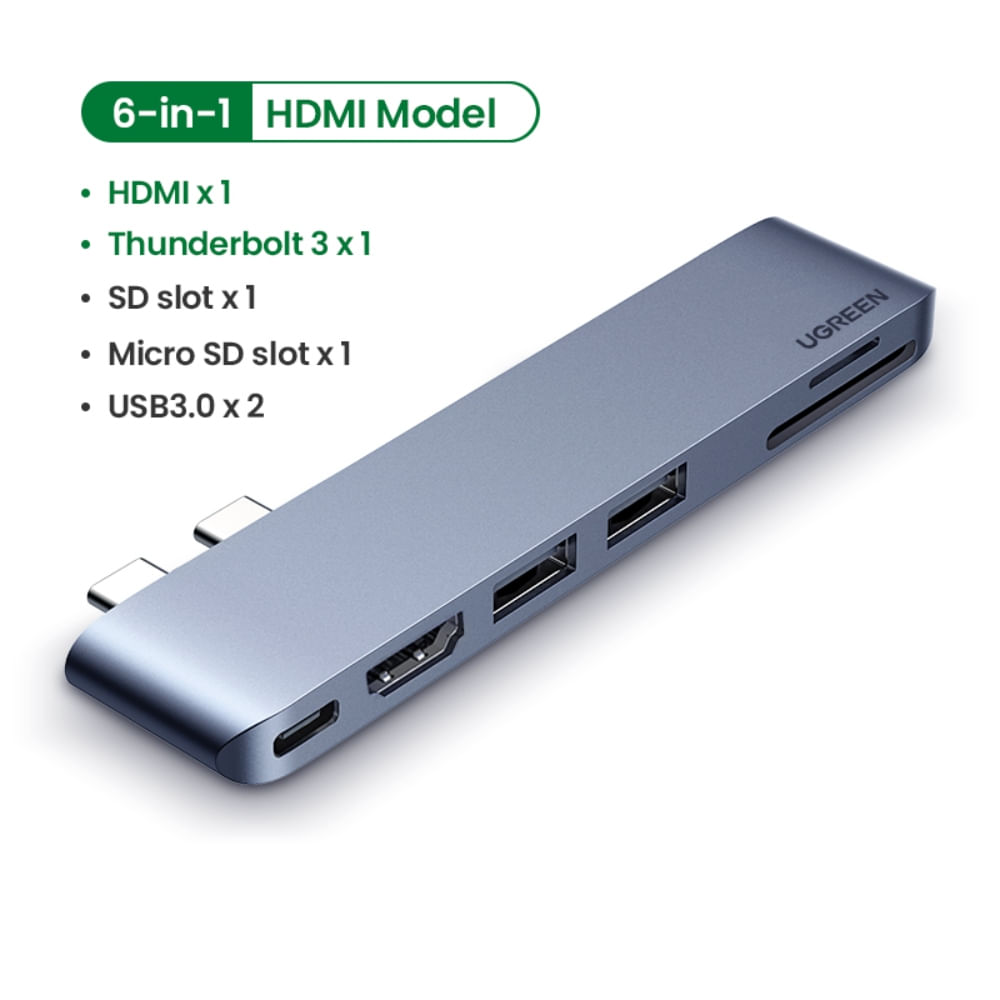 ADAPTADOR DUAL USB-C / HDMI + 2USB-A 3.0 + (SD/MICROSD) + USBC MACBOOK ...