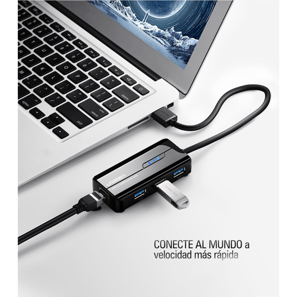 HUB USB-A 3.0 / 3USB-A 3.0 + RJ45 GIGABIT NEGROUGREEN 20265 | smartstore